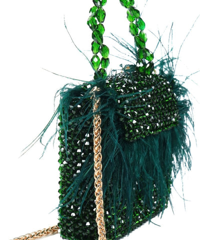 Natali Green Embellished Mini Bag With Feathers – House of Kosha
