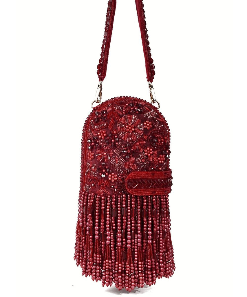 Azmat Maroon Suede Embellished Capsule Bag – House of Kosha