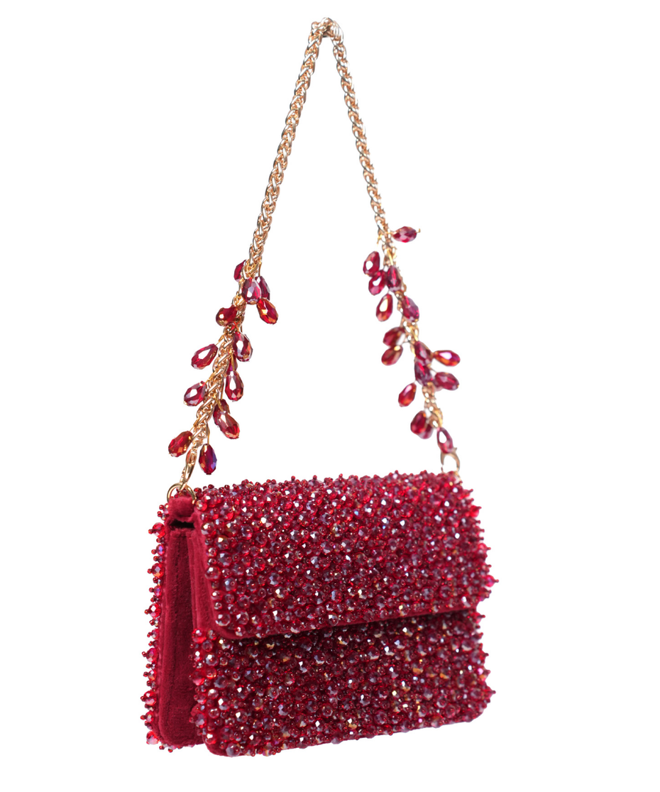 Natali Green Embellished Mini Bag With Feathers – House of Kosha